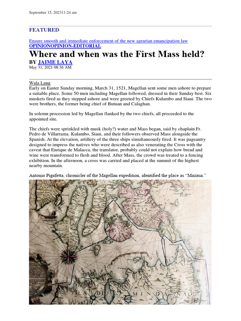 First Mass in the Philippines: Limasawa vs. Butuan | PDF