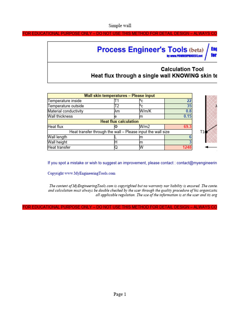 Heat Conduction Walls Calculator | PDF