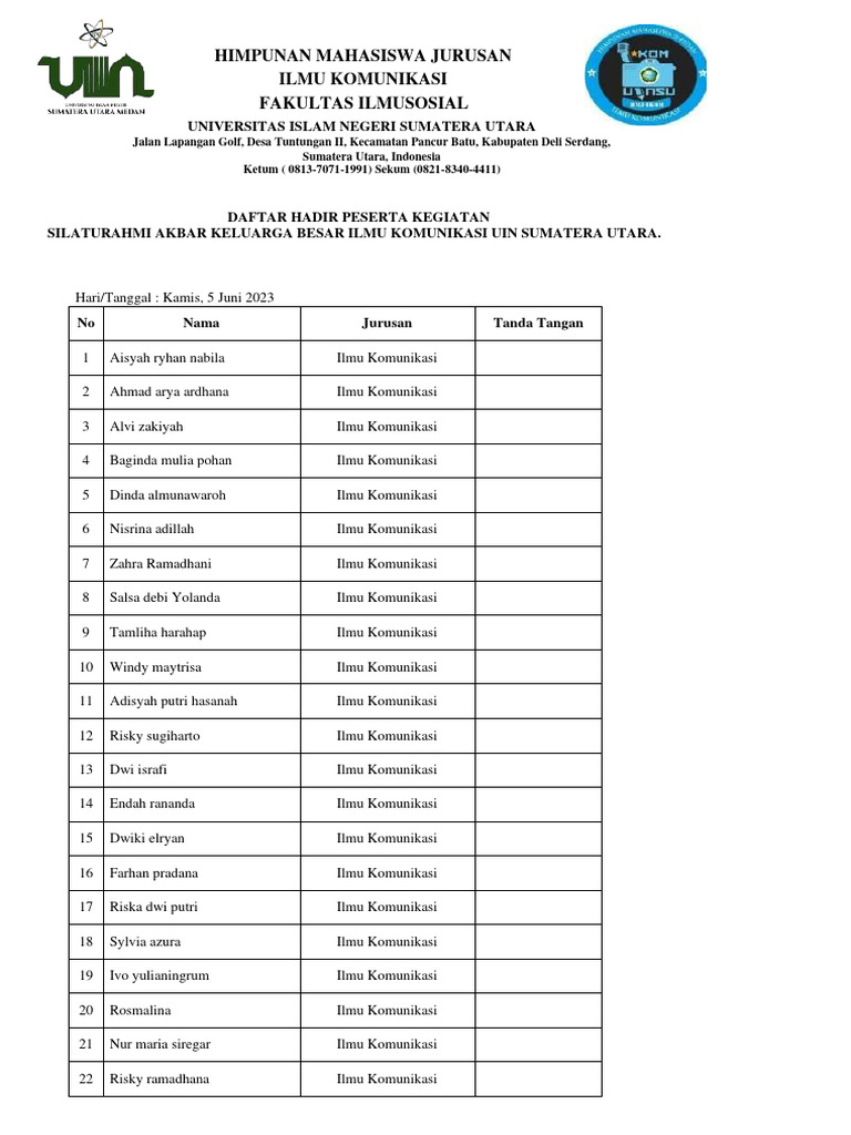 Daftar Hadir Bukber Hmj | PDF