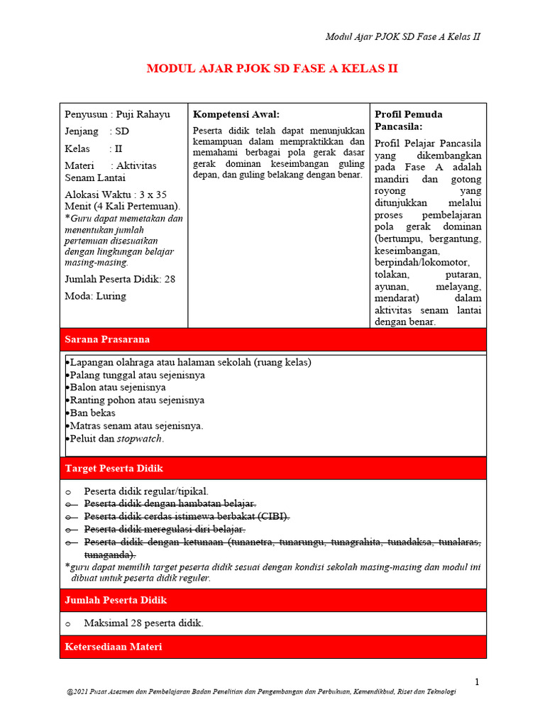 Final Ma Pola Gerak Dasar Senam - Pjok - SD - Fase A - Kelas 2 | PDF