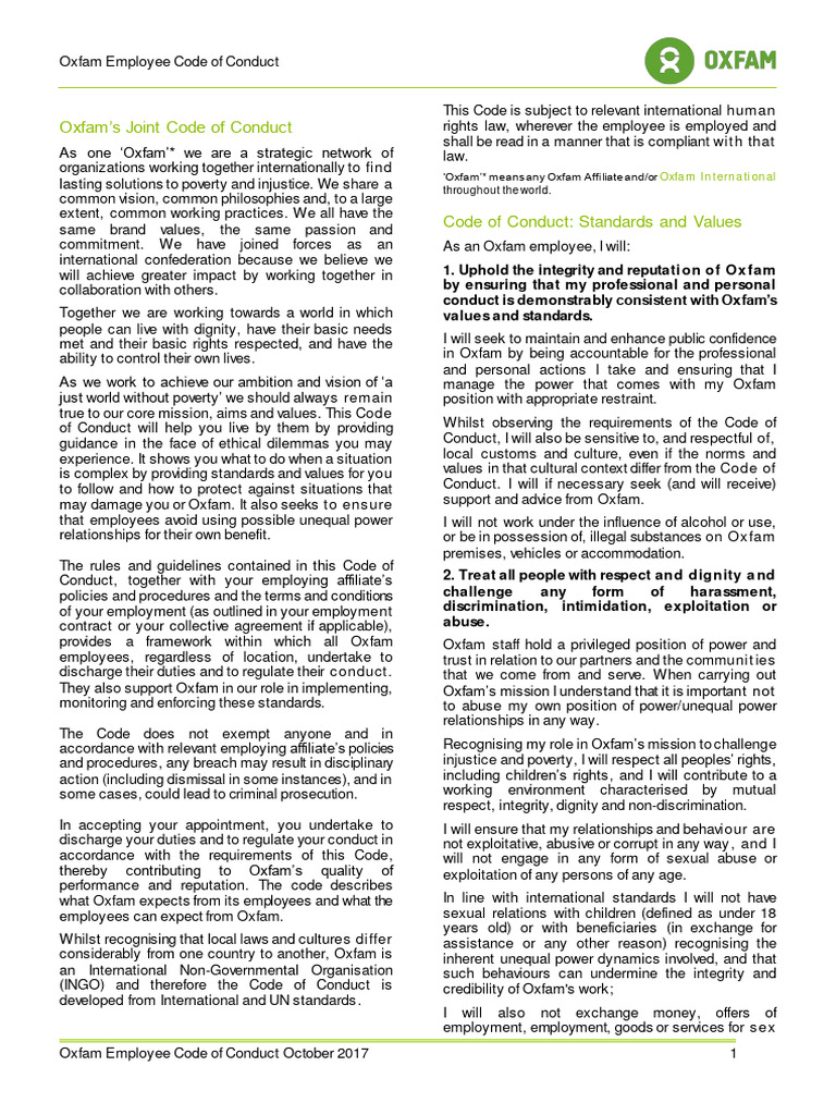 Oxfam Employee Code of Conduct | PDF