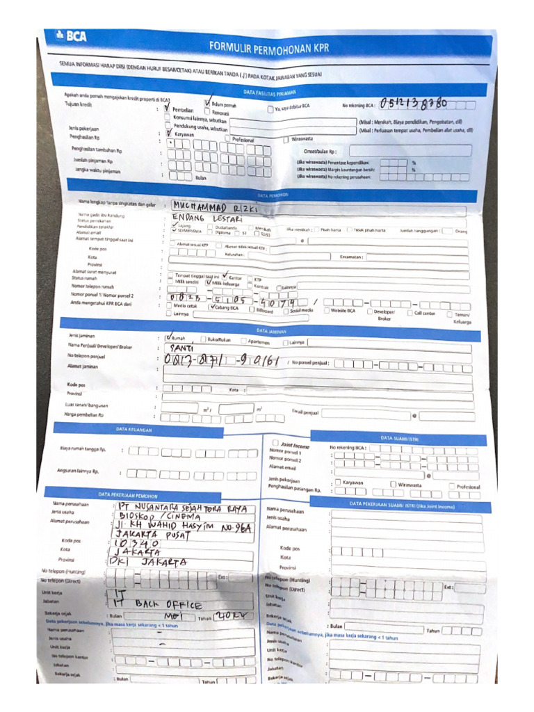 Formulir Permohonan KPR Bca | PDF