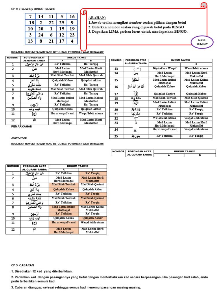 CP 9 Tajwid Bingo | PDF