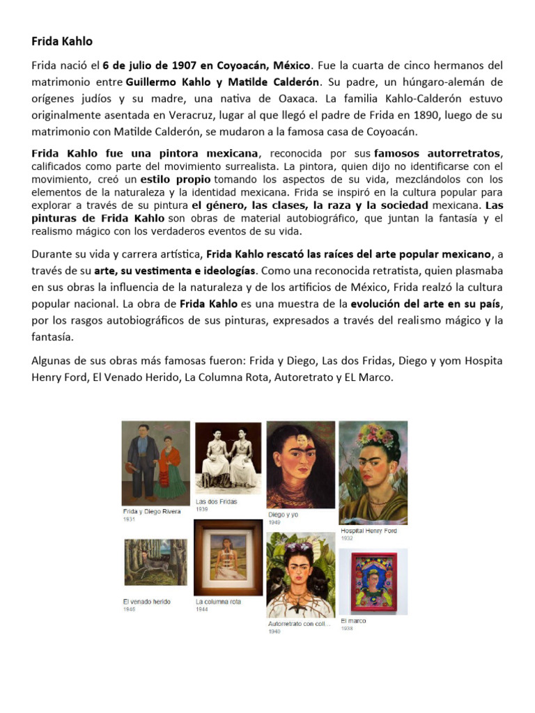 Biografia Resumen de Frida Kahlo | PDF