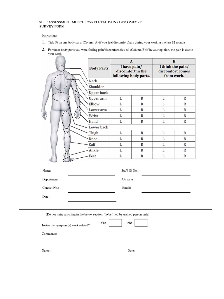 Musculoskeletal Pain Self-Assessment Form | PDF