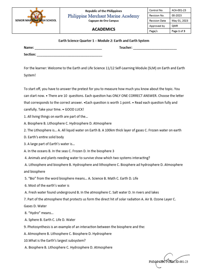 Earth Science Module 2 Quarter 1 Xyza | PDF