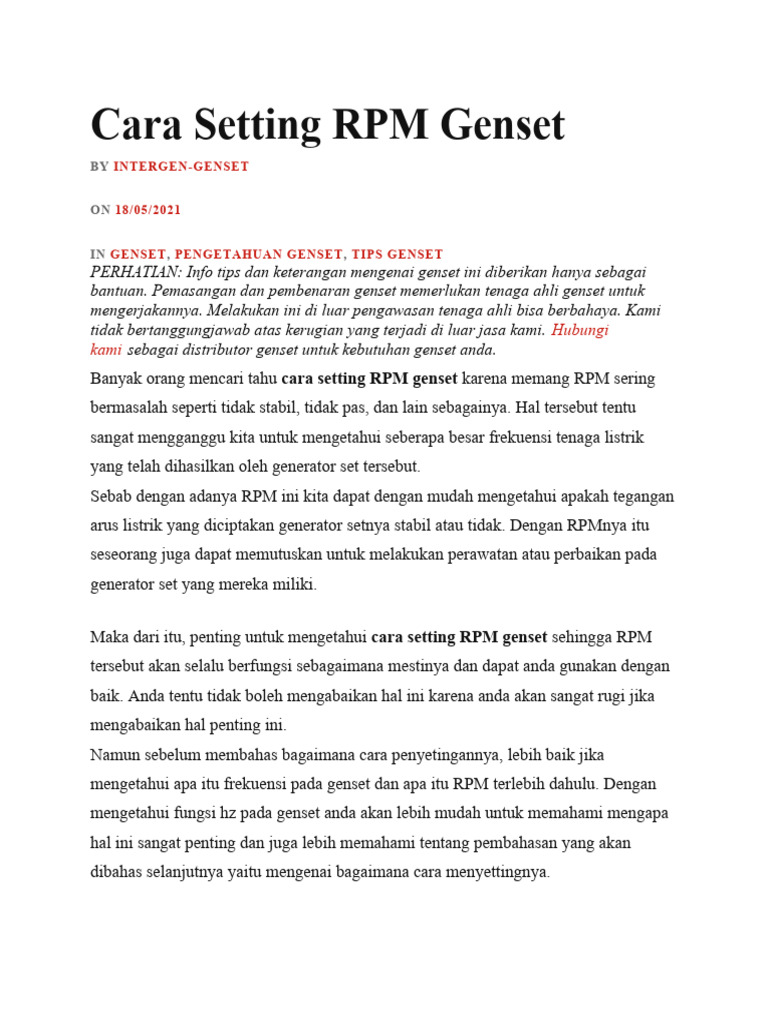 Cara Setting RPM dan Hz Genset Intergen | PDF | Sains & Matematika ...