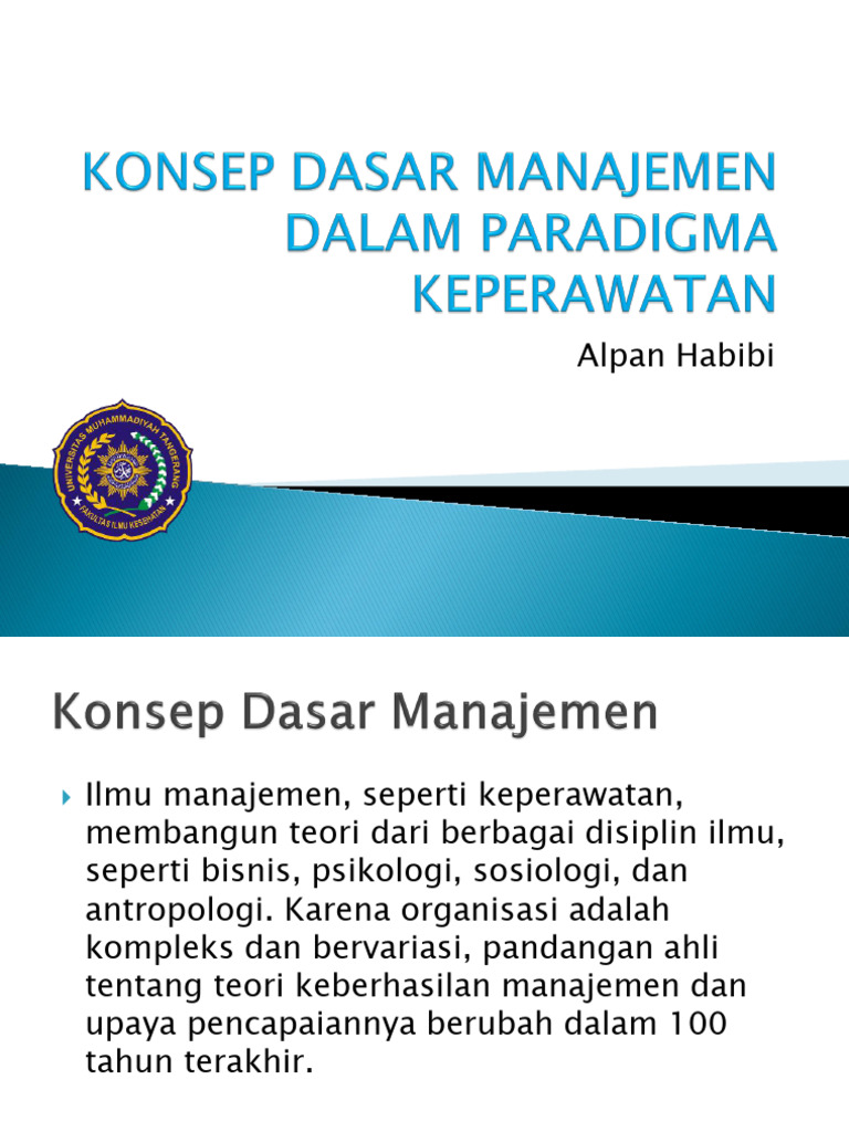 Konsep Dasar Manajemen Dalam Paradigma Keperawatan Fix | PDF