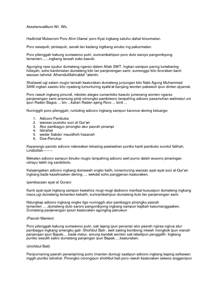 teks Pranatacara Adicara Pengantin | PDF