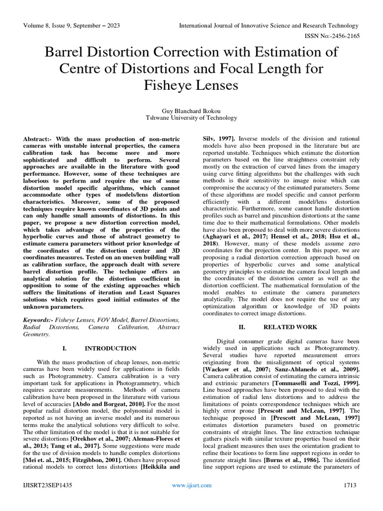 Barrel Distortion Correction With Estimation Of Centre Of Distortions And Focal Length For