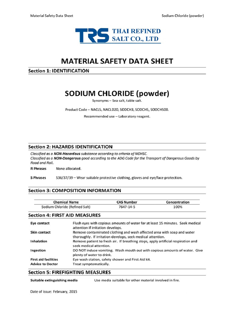 MSDS-NaCl-Thai | PDF