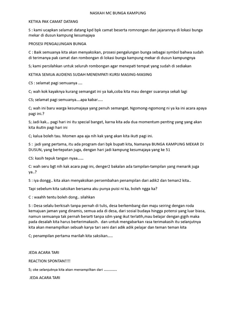 NASKAH pembawa acara event | PDF