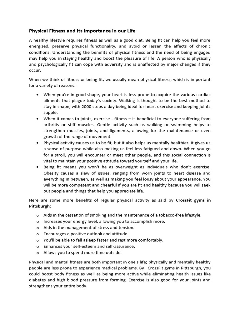 Physical Fitness and Its Importance in Our Life | PDF | Physical ...