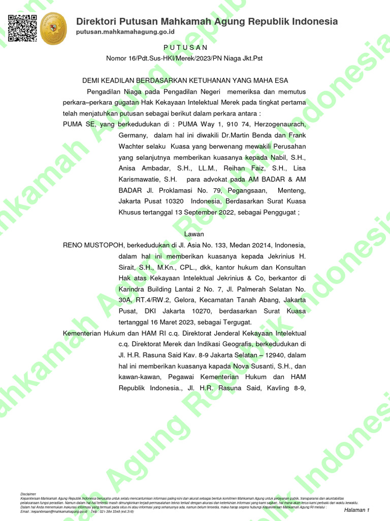 Putusan 16 PDT - Sus-Hki Merek 2023 PN Niaga JKT - PST 20231005132133 | PDF