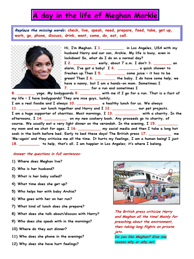 RC A Day in The Life of Meghan Markle Reading Comprehension Exercises ...