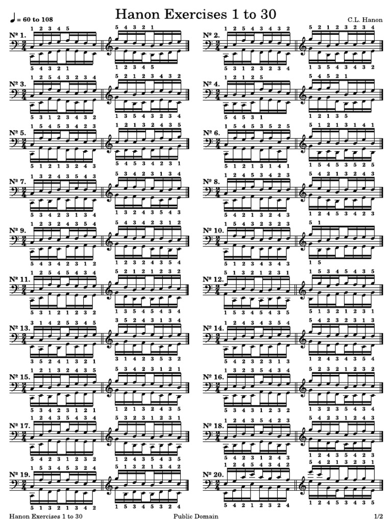 Hanon Condensed - Exercises 1 To 30 | PDF
