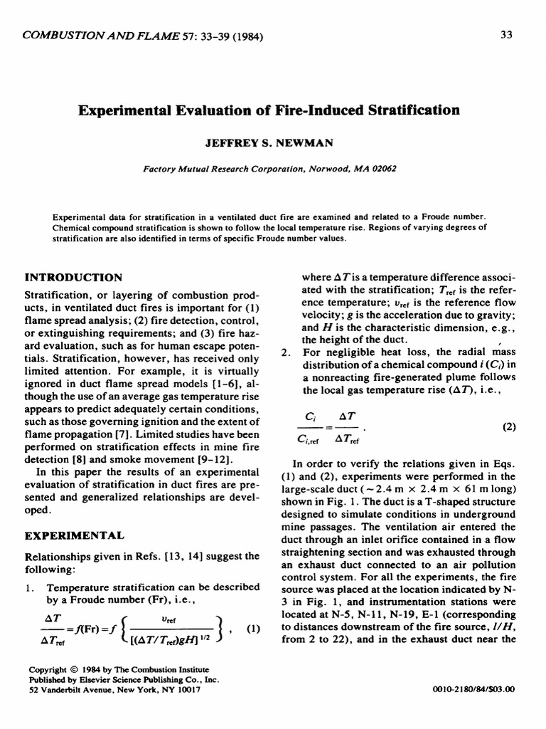 Newman, J. S. Experimental Evaluation of Fire-Induced Stratification ...