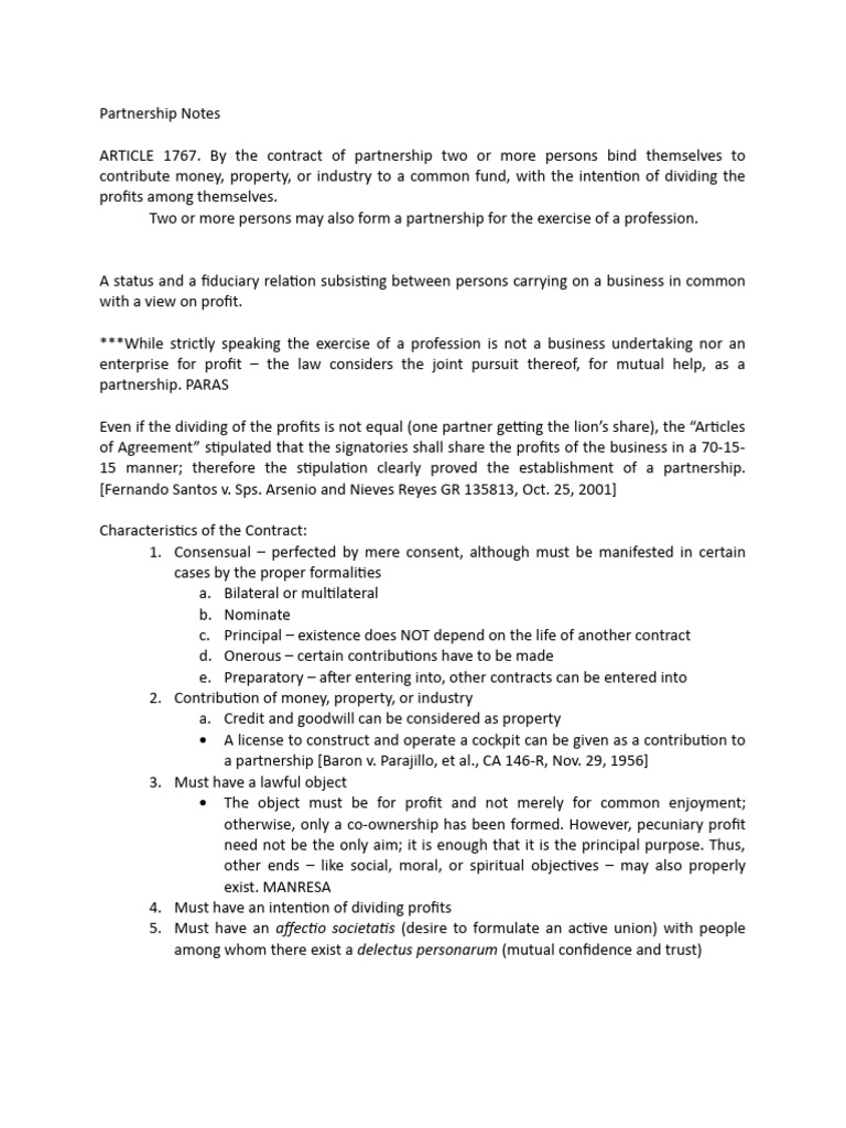 Partnership Notes | PDF | Partnership | Legal Concepts