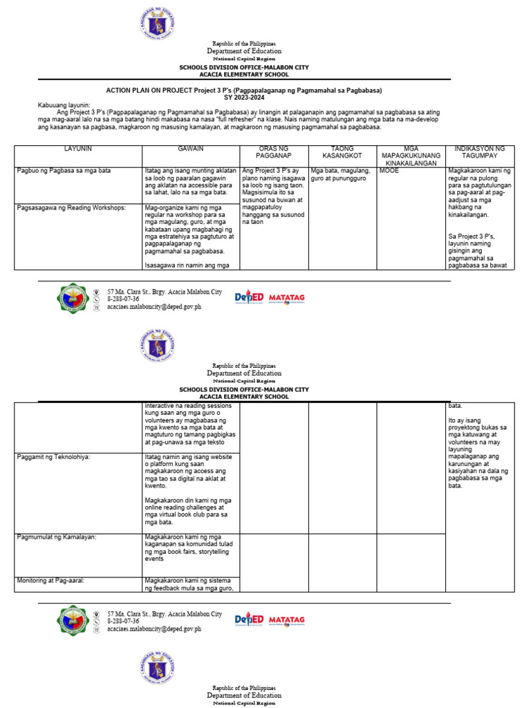 action-plan-ACTION PLAN ON PROJECT Project 3 P's (Pagpapalaganap NG ...