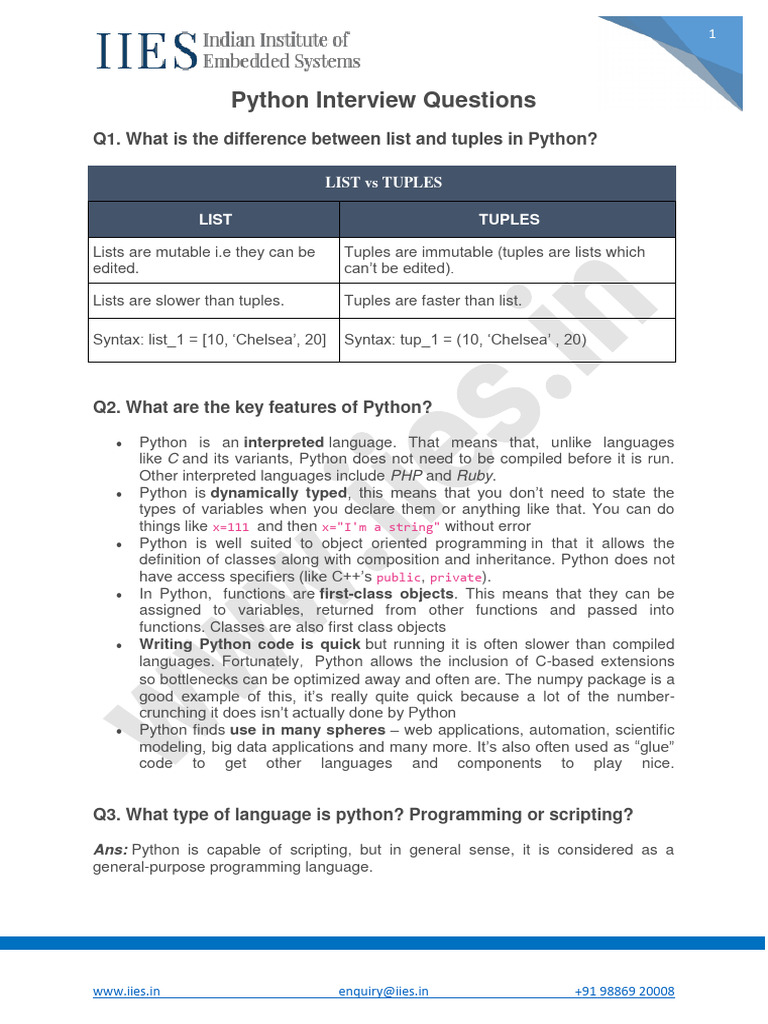 Interview Level QA On Python Programming | PDF Interview Level QA On Python Programming | PDF