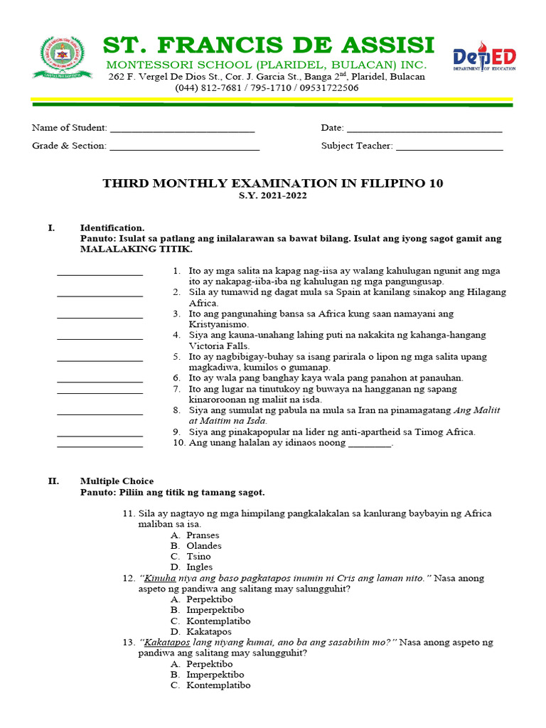 3RD Monthly Exam | PDF
