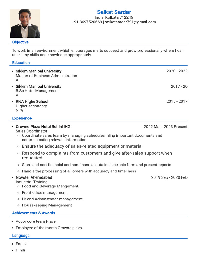 Saikat Sardar: Objective | PDF