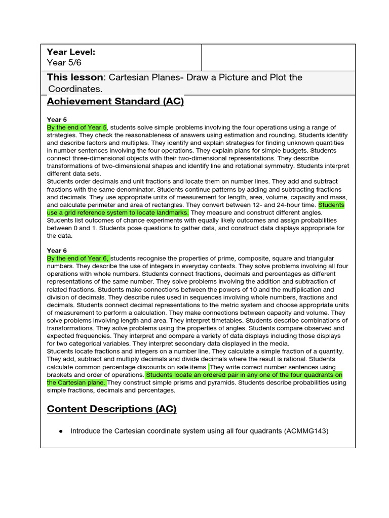 Cartesian Planes Plotting Coordinates Pdf