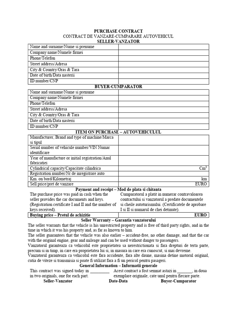 Contract Vanzare Cumparare | PDF