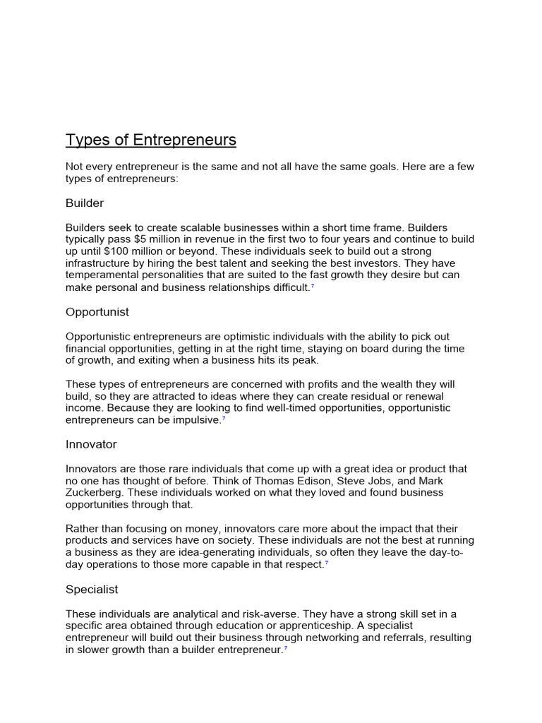 Types of Entrepreneurs | PDF | Entrepreneurship | Social Entrepreneurship