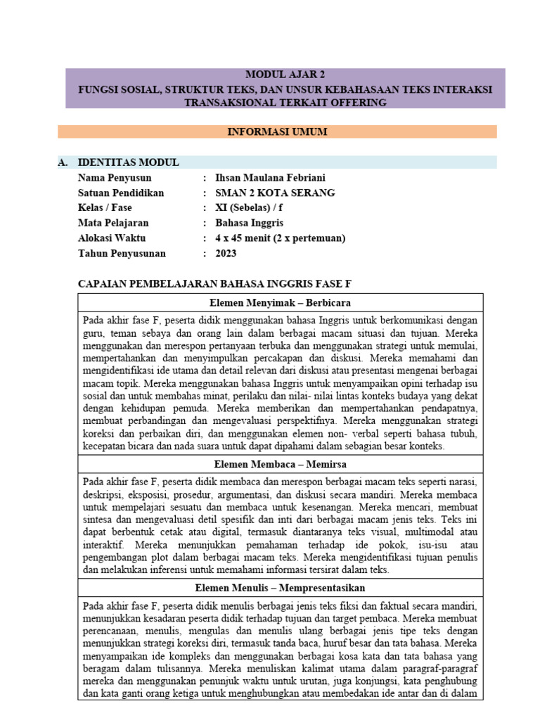 Struktur Teks Offering Help dalam Bahasa Inggris | PDF