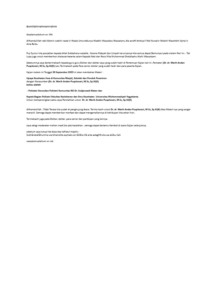 Narasi Moderator Kasturi | PDF