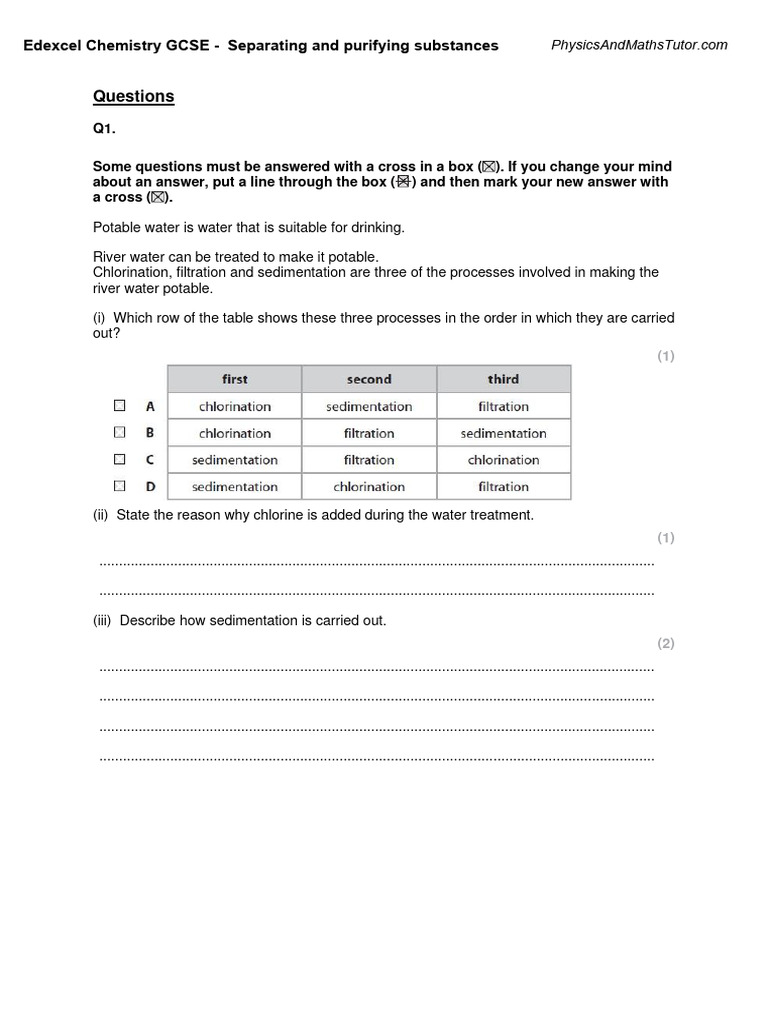 Separating and Purifying Substances - Exam Questions | PDF