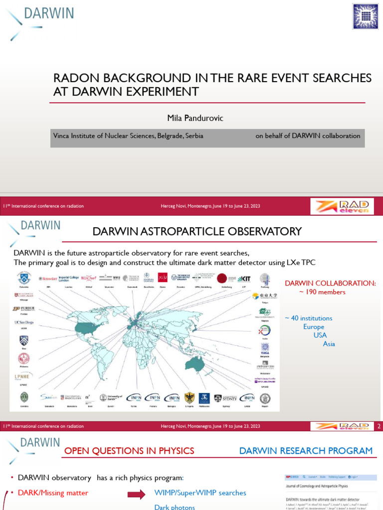 RADON BACKGROUND IN THE RARE EVENT SEARCHES AT DARWIN EXPERIMENT | PDF