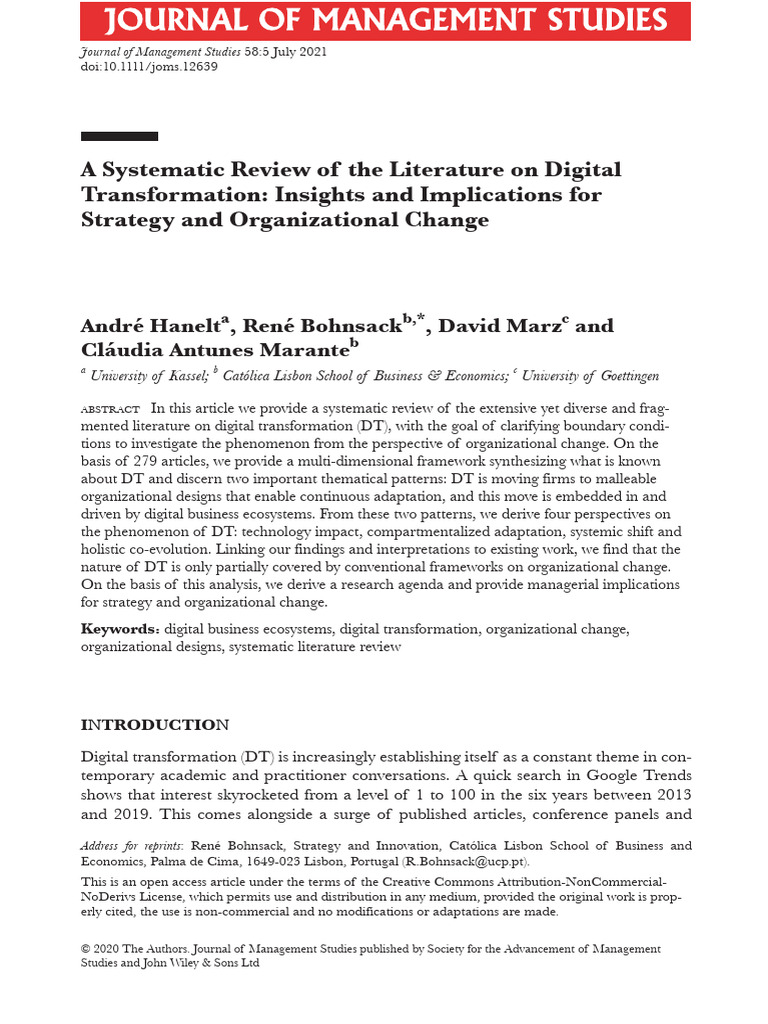 J Management Studies - 2020 - Hanelt - A Systematic Review of The ...