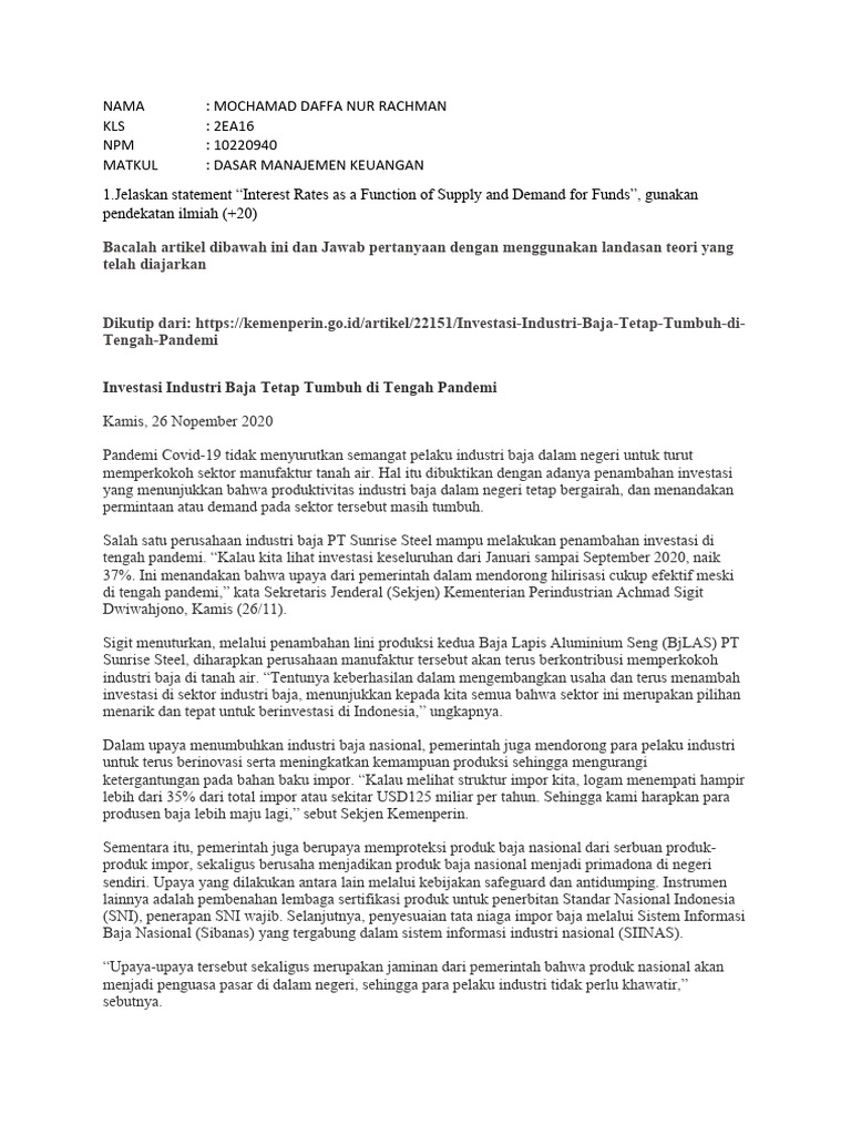 Mochamad Daffa Nur Rachman - 10220940 - 2ea16 - Jawaban Uts Dasar Menejemen Keuangan | PDF