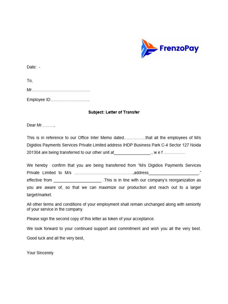 Transfer Letter | PDF