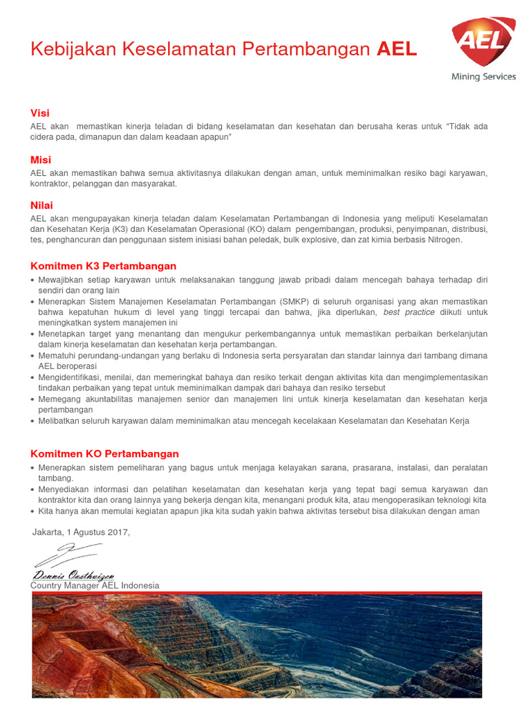 Mining Safety Policy - PT AEL Indonesia (B) | PDF Mining Safety Policy - PT AEL Indonesia (B) | PDF