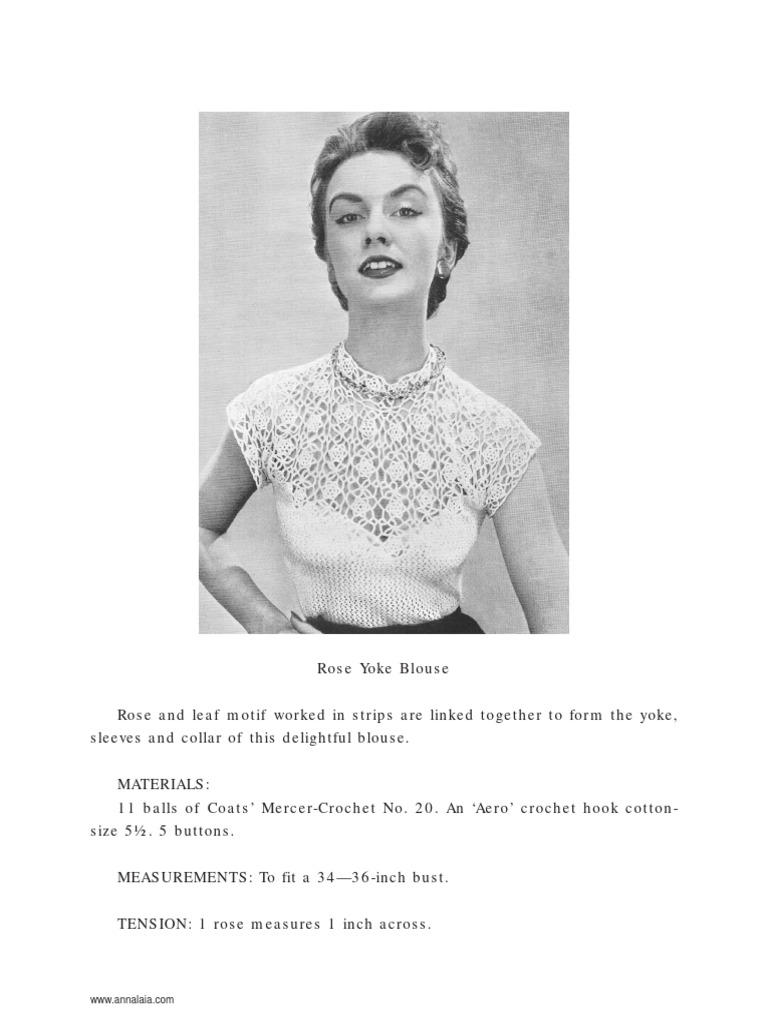 1955 Rose Yoke Blouse Crochet Instruction | Download Free PDF | Seam ...