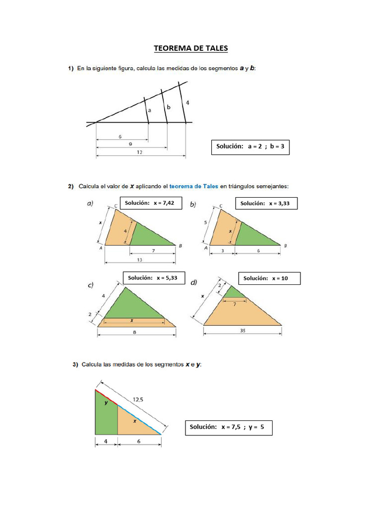 Ejercicios de "Teorema de Tales" Con Soluciones (3º ESO) | PDF