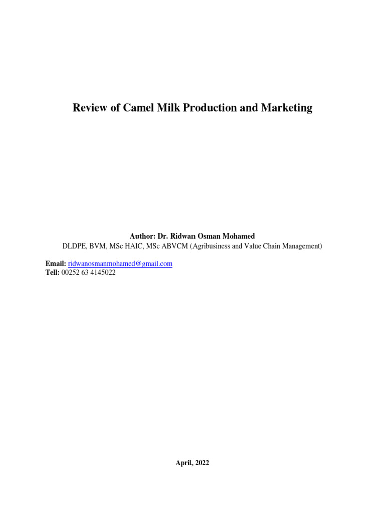 Review of Camel Milk Production and Marketing | PDF | Technology ...