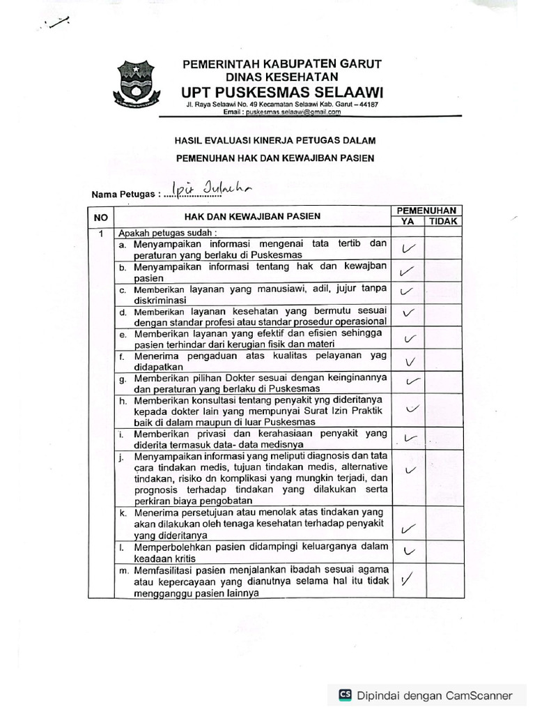 Form Ceklis Penilaian | PDF