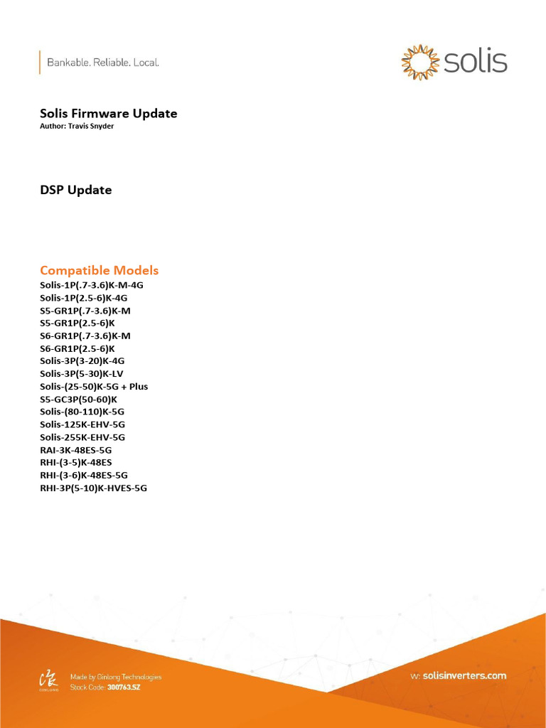 Solis - DSP and HMI Firmware Update Procedure | PDF