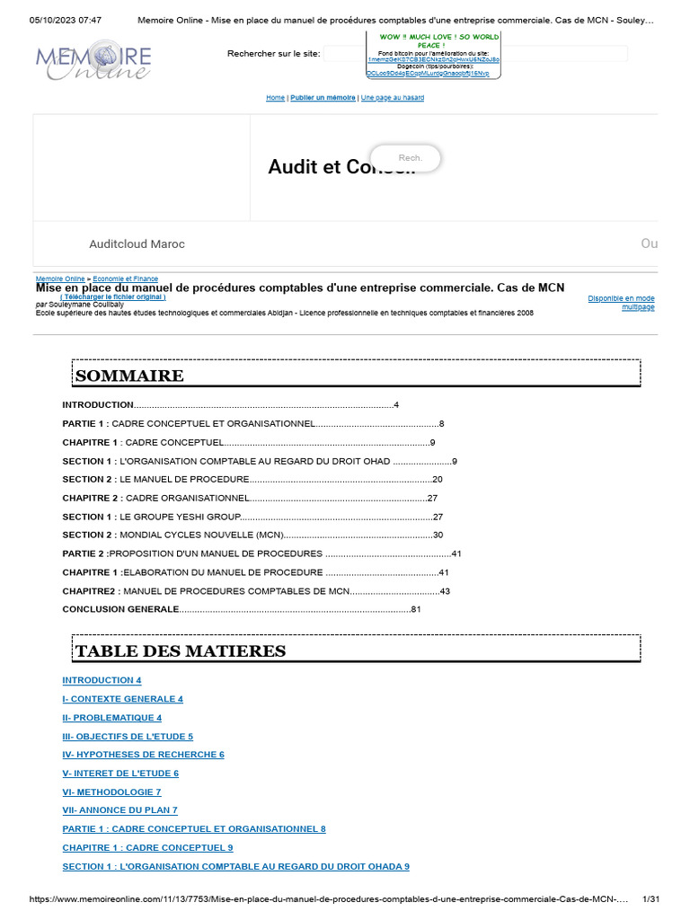 Manuel de procédures comptables MCN | PDF | Contrôle interne | Comptabilité