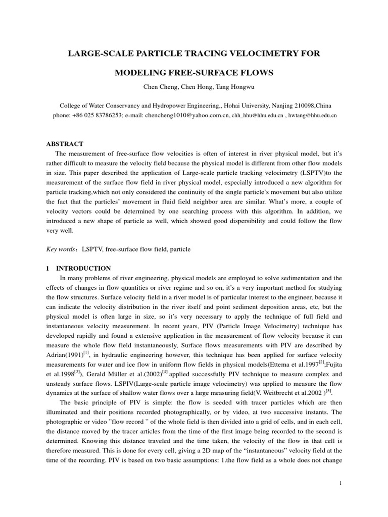Large Scale Particle Tracing Velocimetry For | PDF | Applied And ...