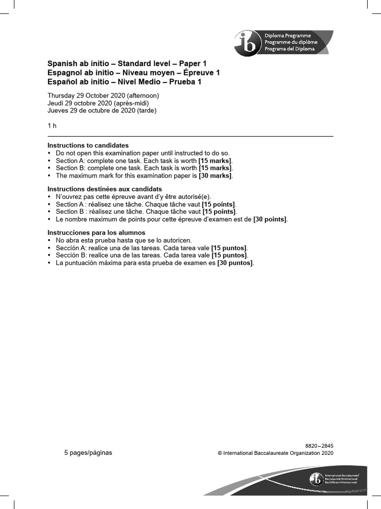 Paper 1 - Spanish IB | PDF