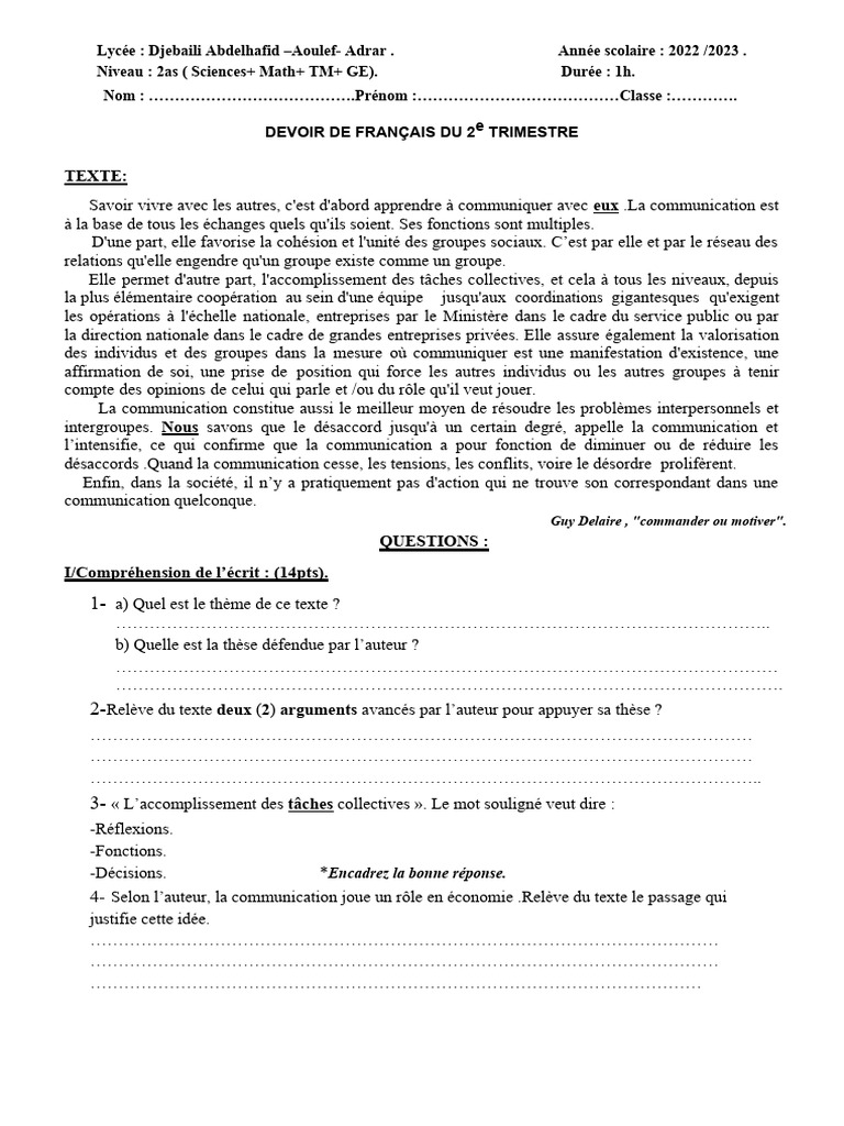 dzexams-2as-francais-350707 | PDF