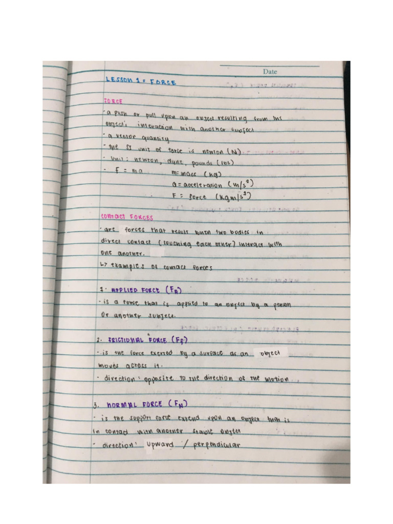 Grade 8: Lesson 1 - FORCE | PDF