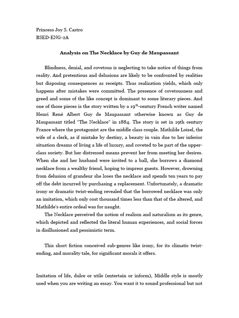 Analysis of "The Necklace" Themes | PDF | History