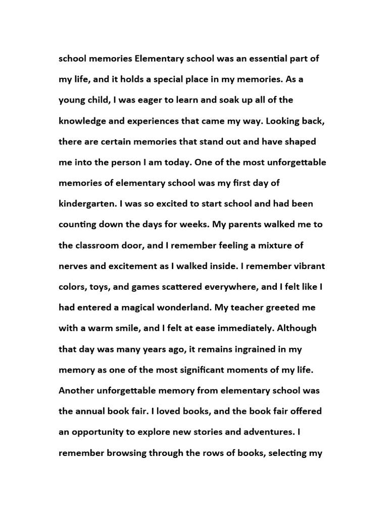 School Memories Elementary School Was An Essential | PDF