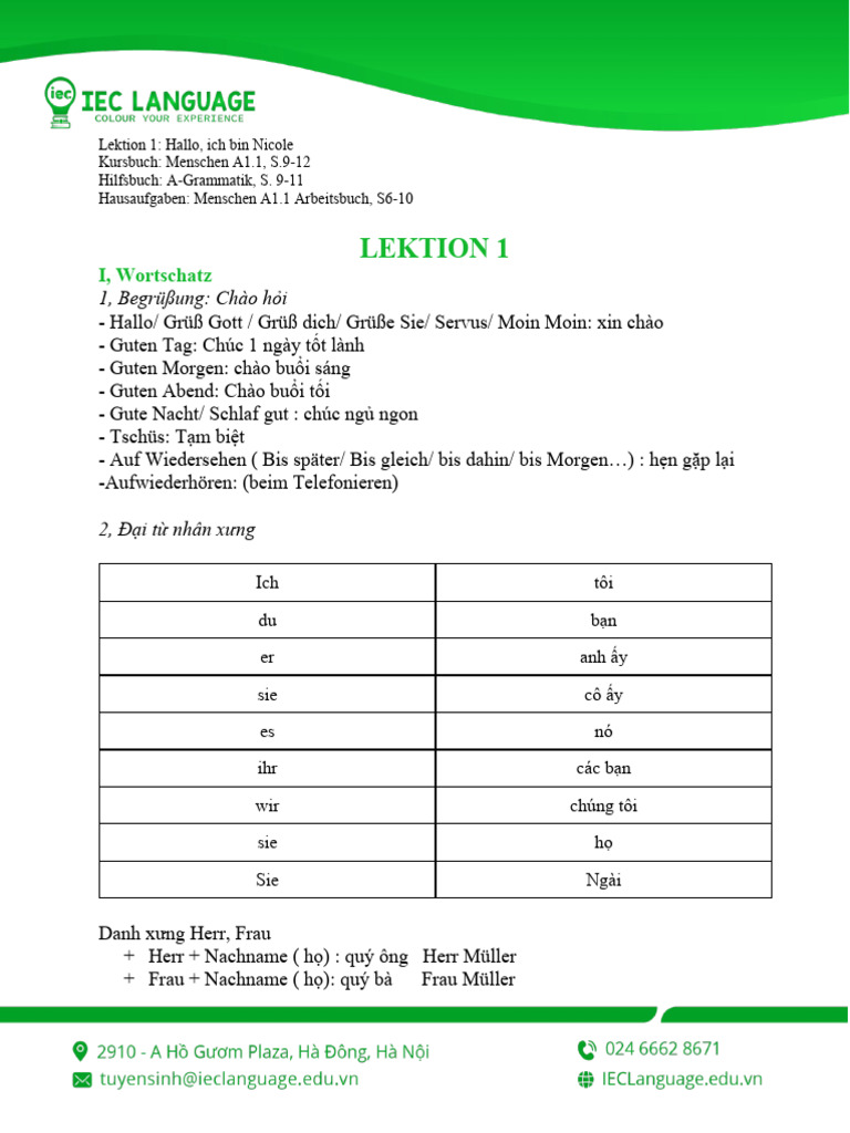 Lektion 1.A1 | PDF